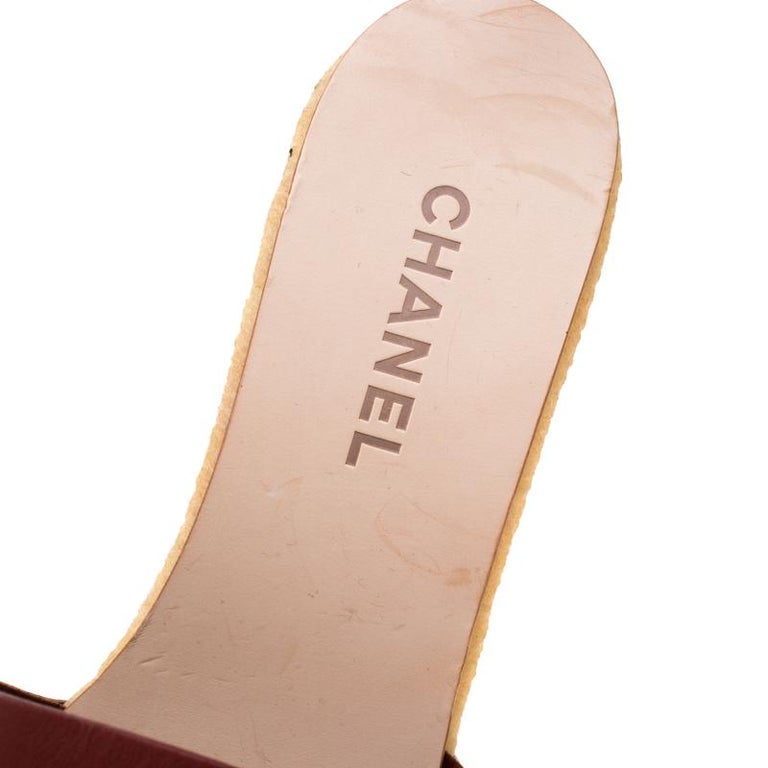Chanel Red Leather Wedge Platform Slides Size 41 For Sale at 1stDibs