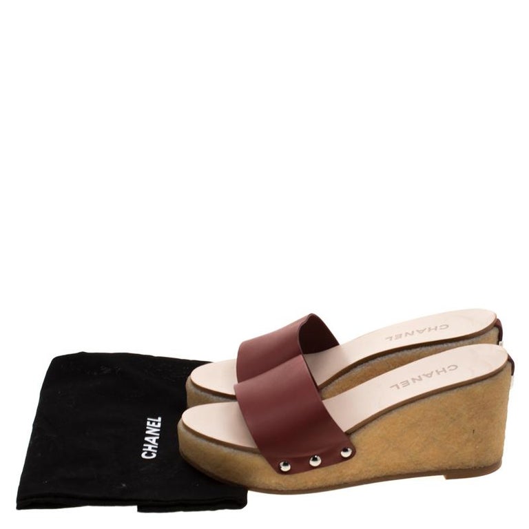 Chanel Red Leather Wedge Platform Slides Size 41 For Sale at 1stDibs
