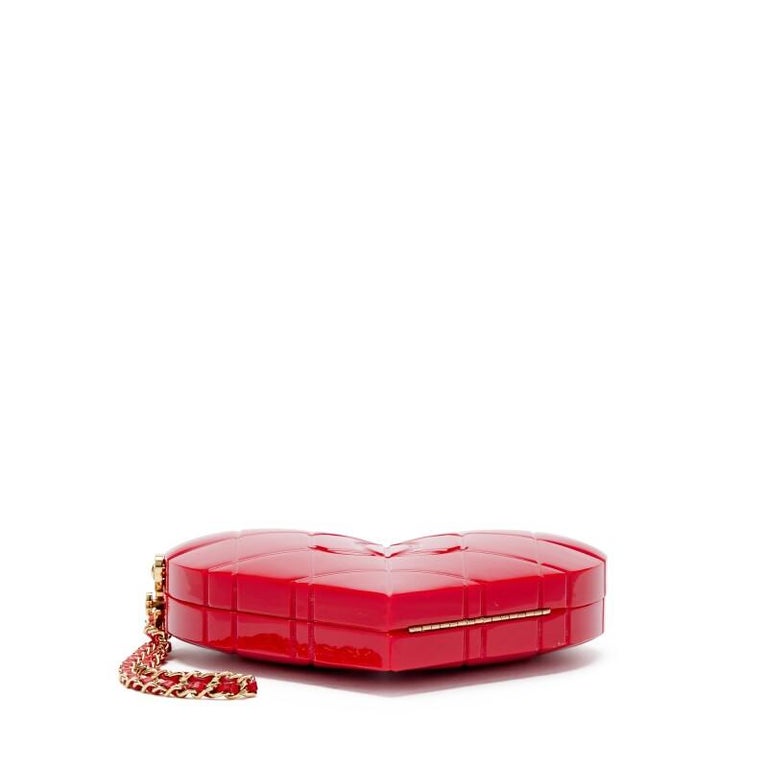 CHANEL Red Lucite Gold Hardware Heart Clutch Evening Top Handle Bag For ...