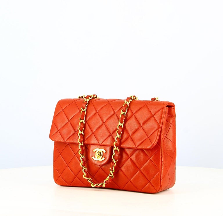 Chanel Red Mini Square Timeless For Sale at 1stDibs