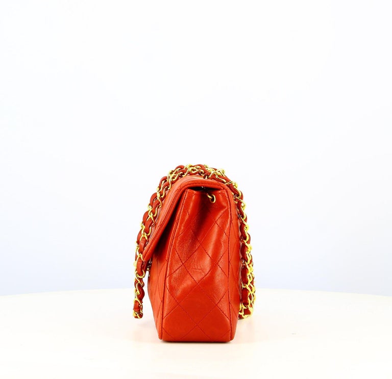Chanel Red Mini Square Timeless For Sale at 1stDibs