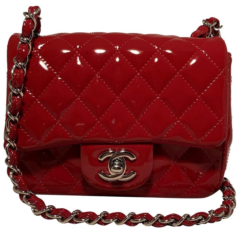 Chanel Red Patent Leather Mini Classic Flap For Sale at 1stDibs