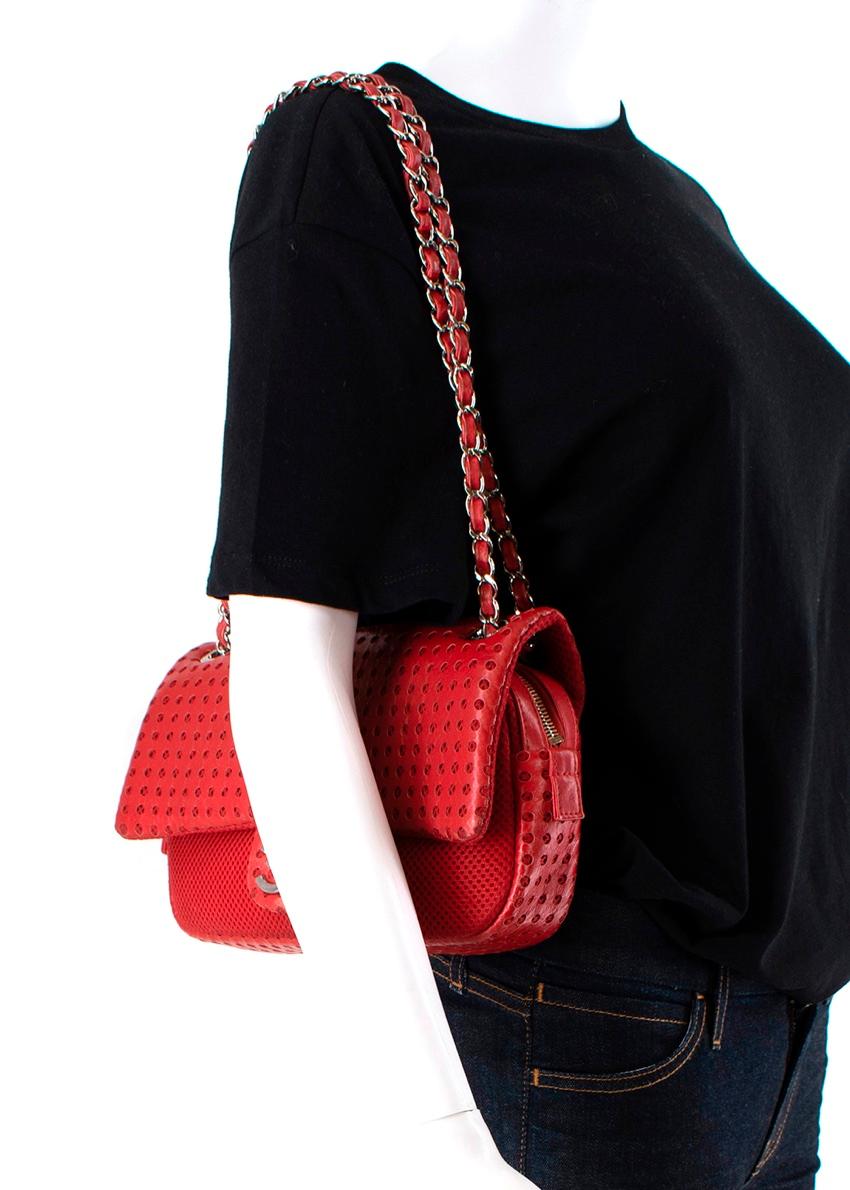 Chanel Red Perforated Leather and Airtex CC Logo Flap Bag For Sale at ...