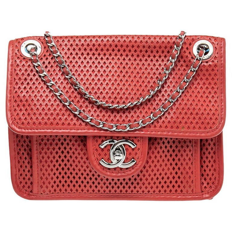 Chanel Red Perforated Leather French Riviera Shoulder Bag at 1stDibs