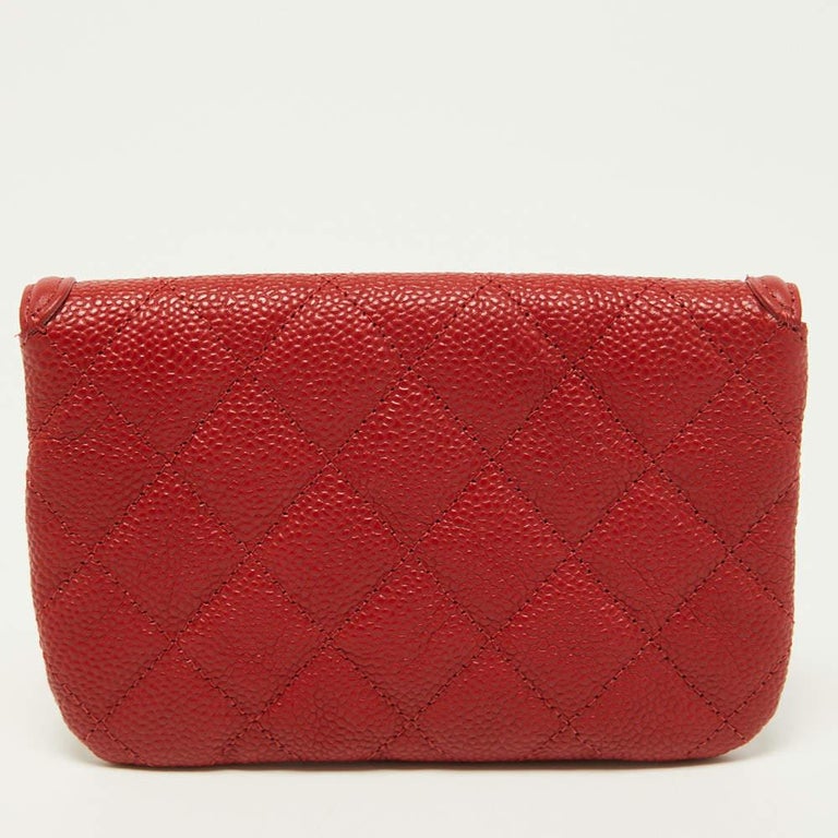 Chanel Red Quilted Caviar Leather Filigree Wallet For Sale at 1stDibs