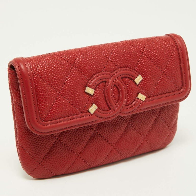 Chanel Red Quilted Caviar Leather Filigree Wallet For Sale at 1stDibs