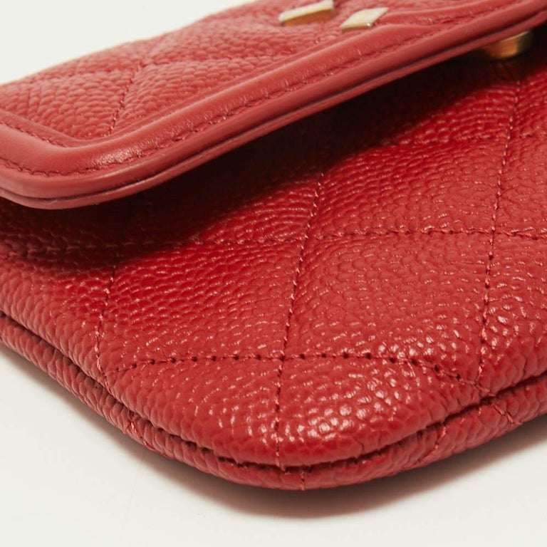 Chanel Red Quilted Caviar Leather Filigree Wallet For Sale at 1stDibs
