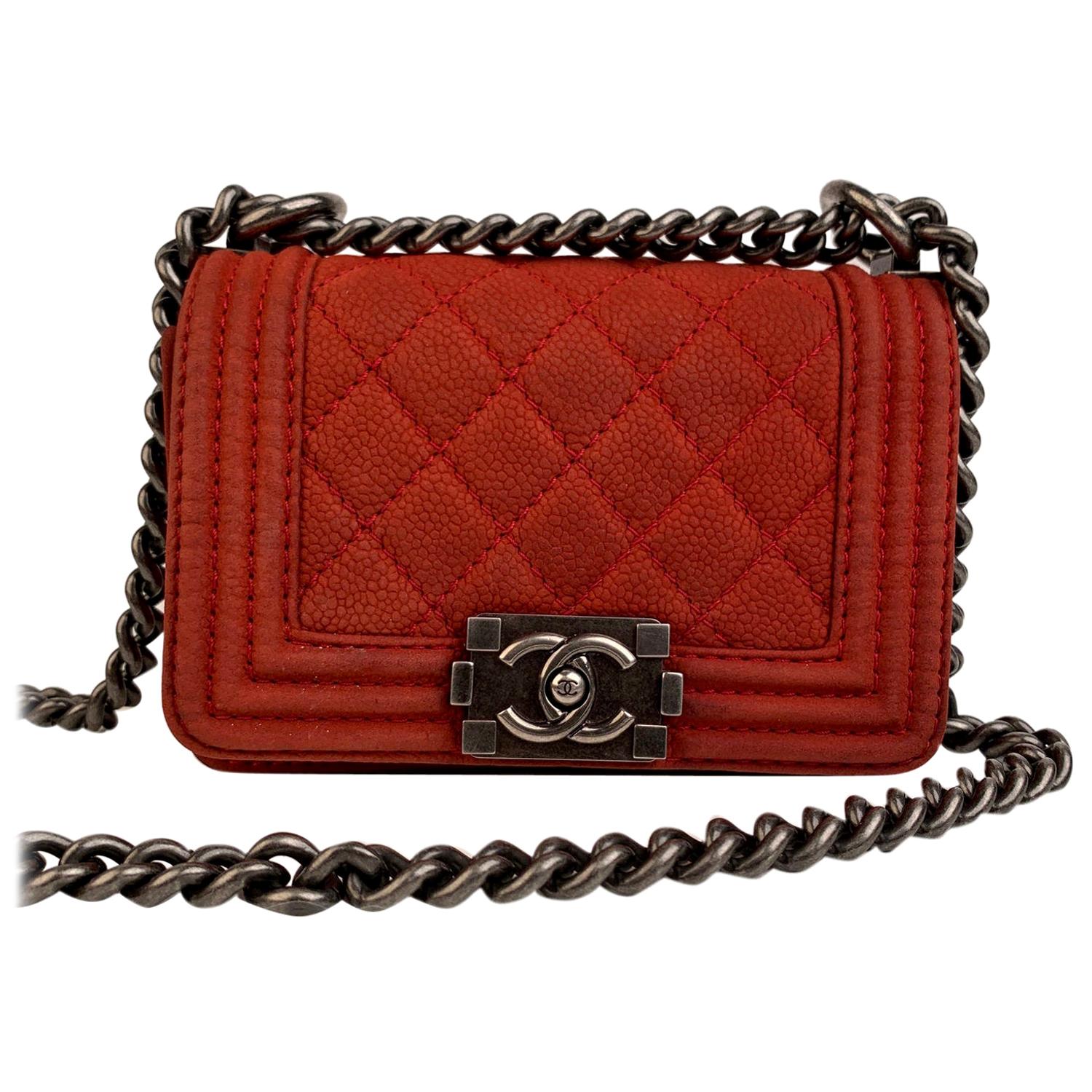 Chanel Red Quilted Caviar Leather Mini Boy Shoulder Bag For Sale at ...