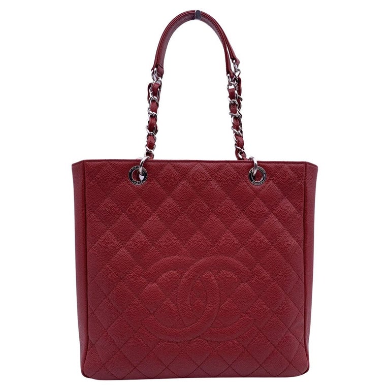 Chanel Red Quilted Caviar Leather PST Petite Shopping Tote Bag For Sale ...