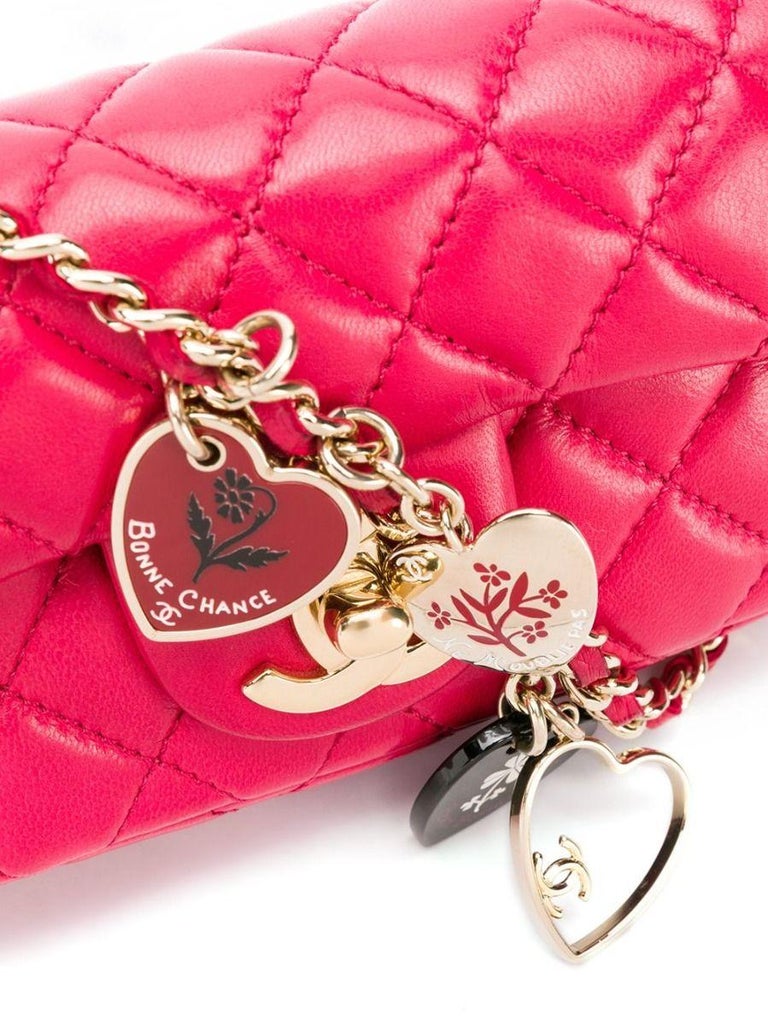 Chanel Red Quilted Charm Mini Flap Bag at 1stDibs