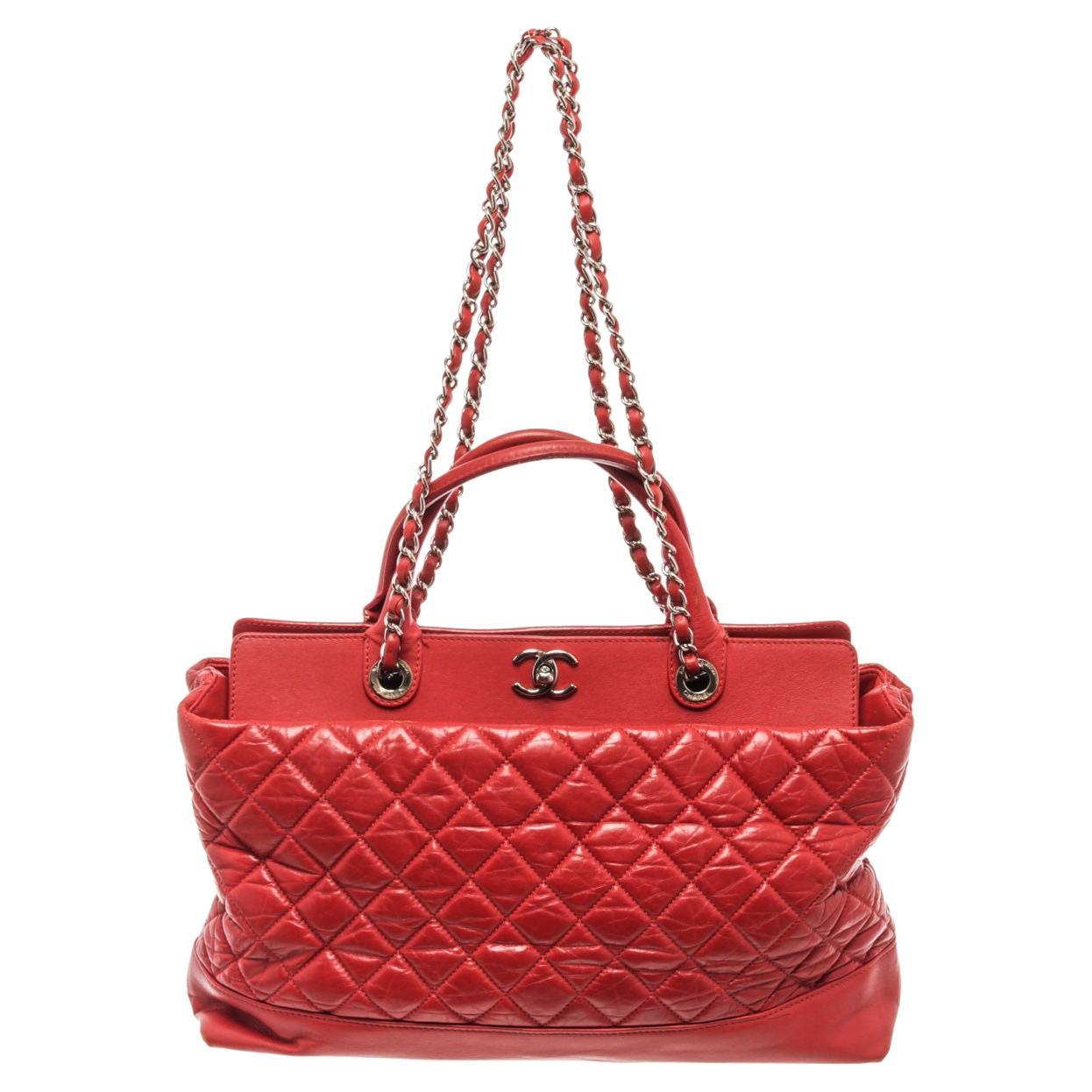 Chanel Red Quilted Lambskin CC Chain 2 Way Shoulder Bag For Sale at 1stDibs