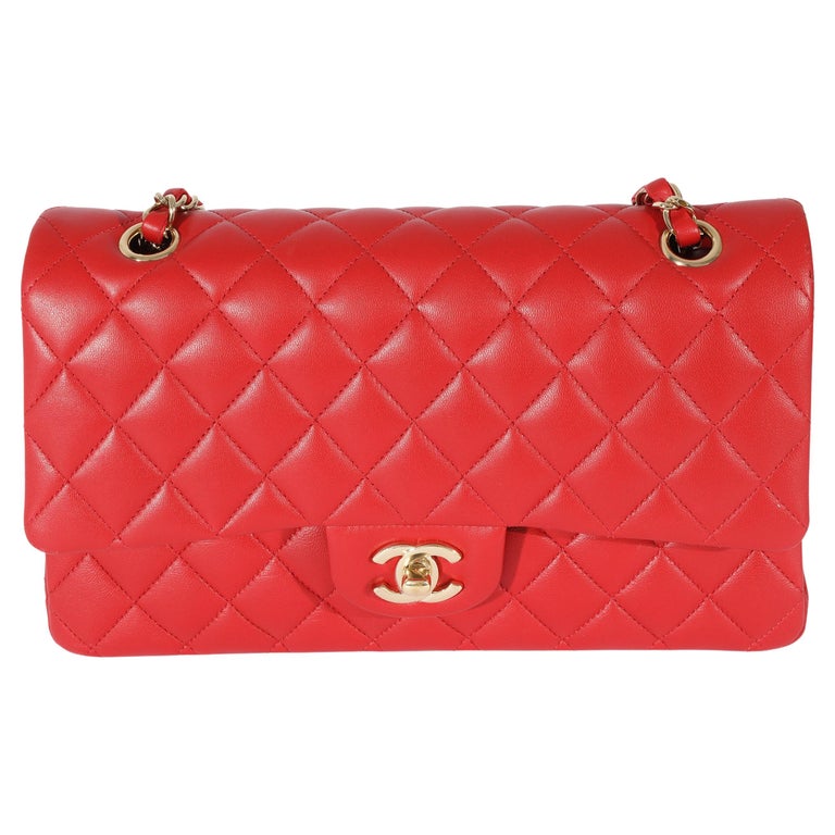 Chanel Red Quilted Lambskin Medium Classic Flap Bag For Sale at 1stDibs