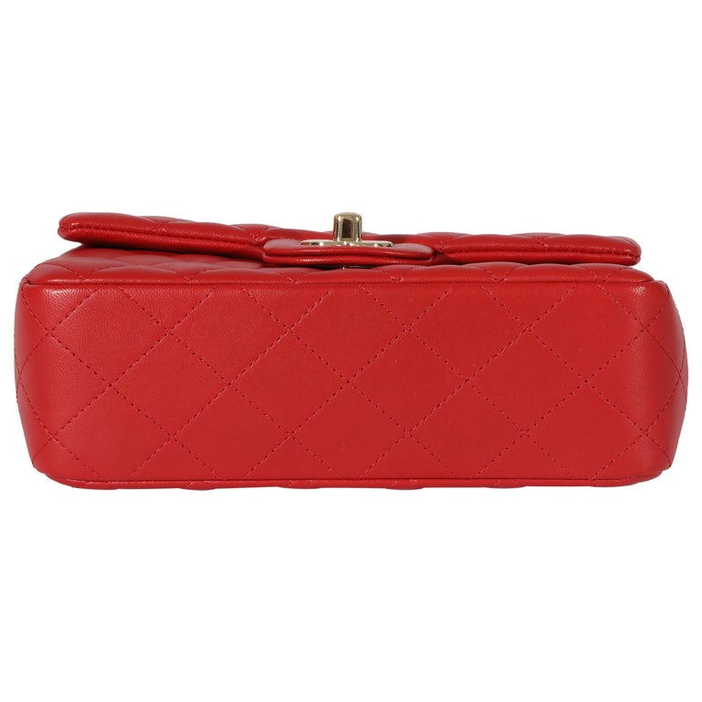 Chanel Red Quilted Lambskin Mini Rectangular Classic Flap Bag For Sale ...