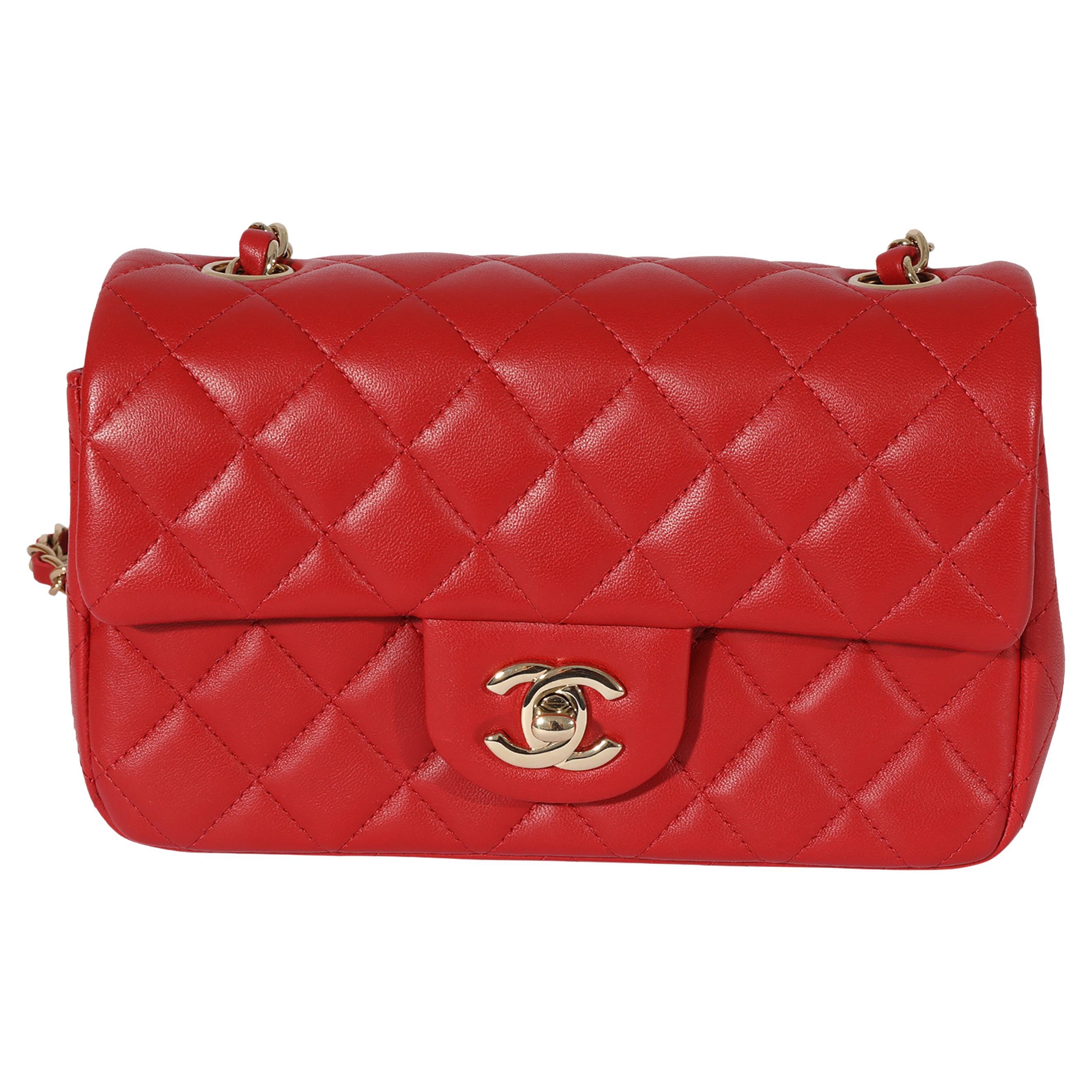 Chanel Red Quilted Lambskin Mini Rectangular Classic Flap Bag For Sale ...