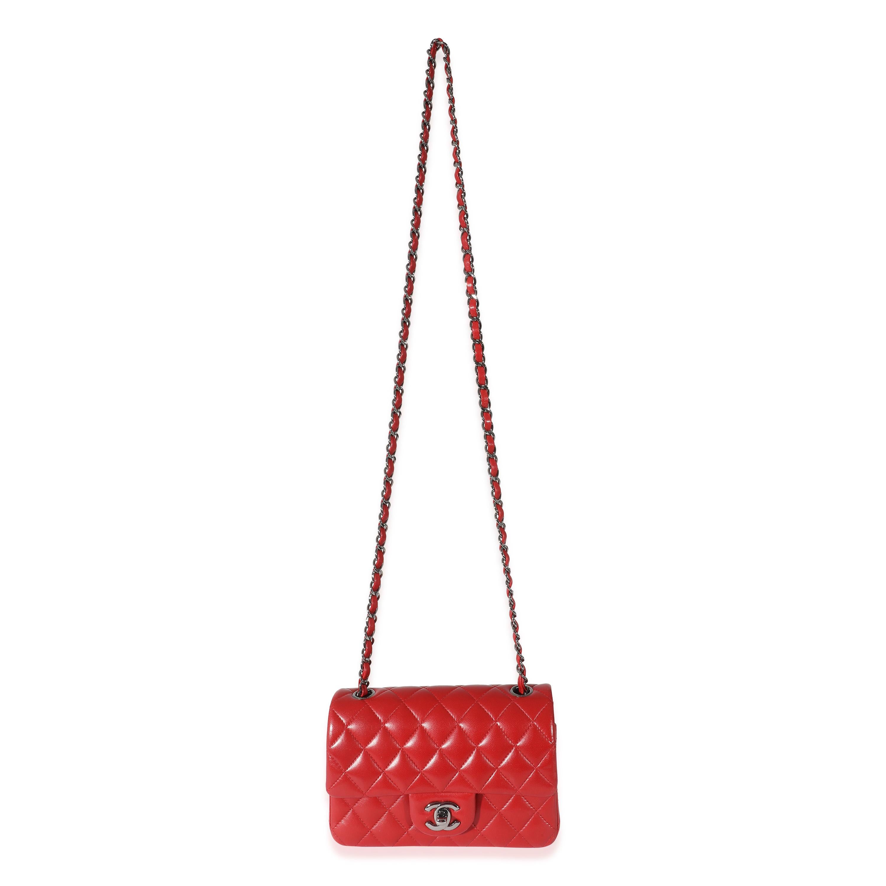 Chanel Red Quilted Lambskin Mini Rectangular Flap Bag For Sale at 1stDibs
