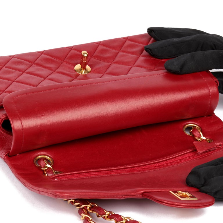 CHANEL Red Quilted Lambskin Vintage Small Classic Double Flap Bag For ...
