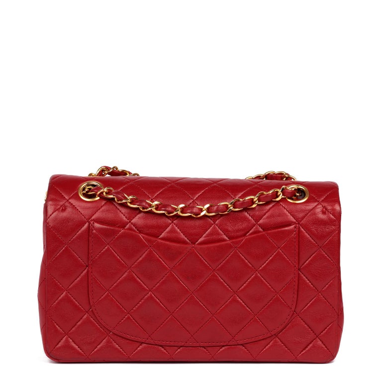 CHANEL Red Quilted Lambskin Vintage Small Classic Double Flap Bag For ...