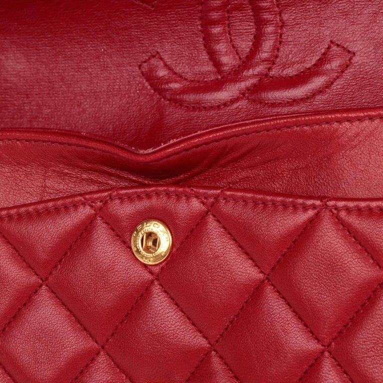 CHANEL Red Quilted Lambskin Vintage Small Classic Double Flap Bag For ...