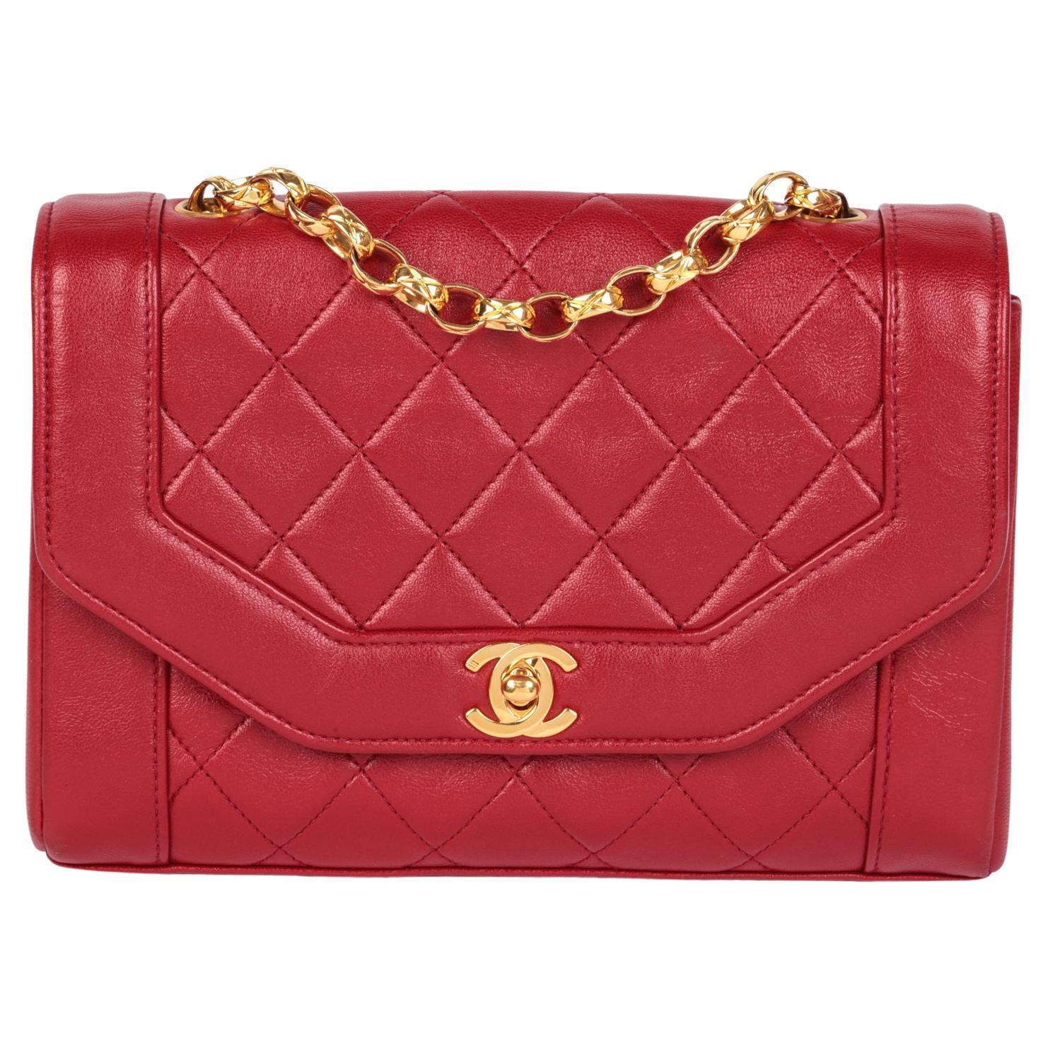 CHANEL Red Quilted Lambskin Vintage Small Diana Classic Single Flap Bag ...