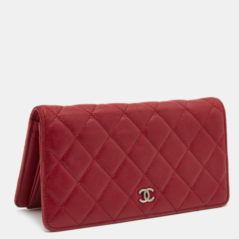Chanel Red Quilted Leather CC Classic Bifold Long Wallet For Sale at ...