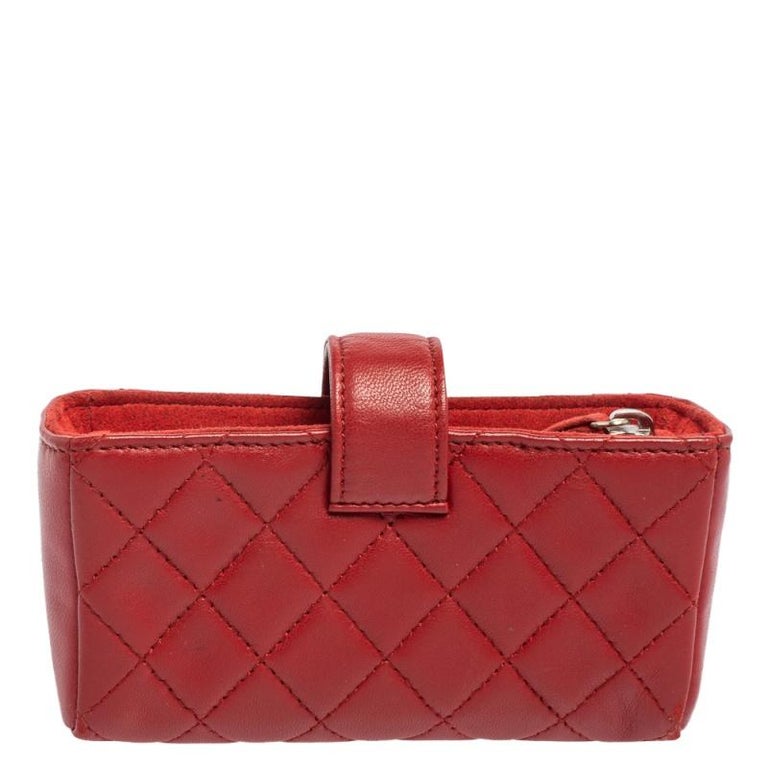 Chanel Red Quilted Leather CC Phone Pouch For Sale at 1stDibs