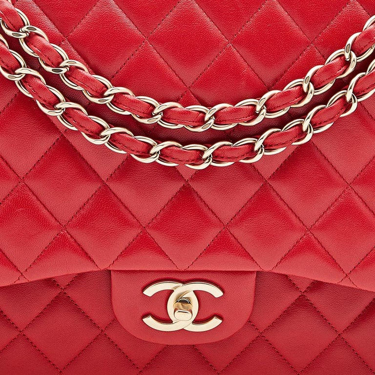Chanel Red Quilted Leather Classic Maxi Double Flap Bag For Sale at 1stDibs