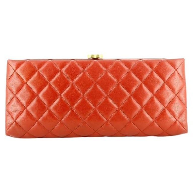 Chanel Red Quilted Leather Clutch with Turnlock Clasp For Sale at 1stDibs