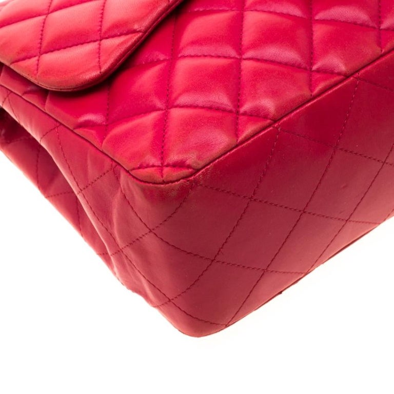 Chanel Red Quilted Leather Jumbo Classic Single Flap Bag For Sale at ...