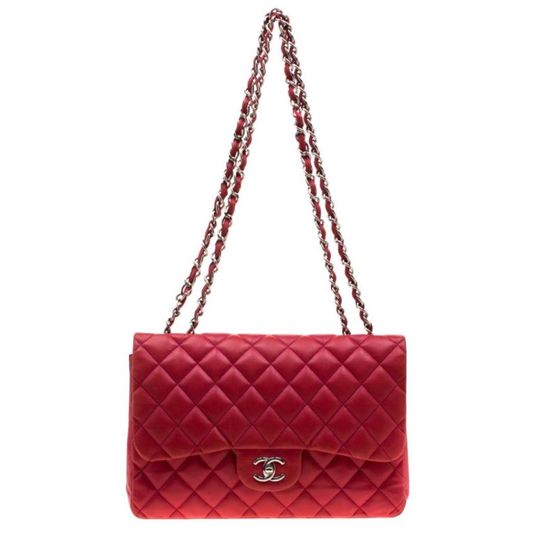 Chanel Red Quilted Leather Jumbo Classic Single Flap Bag For Sale at ...