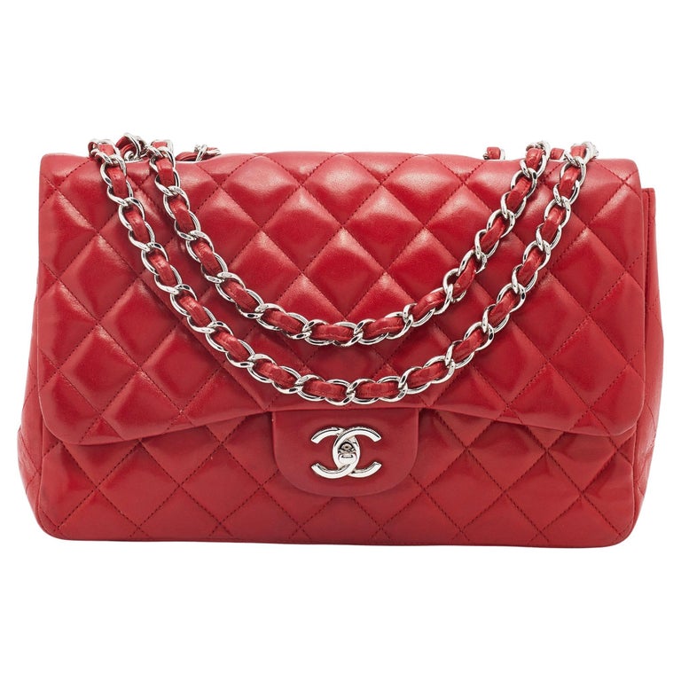Chanel Red Quilted Leather Jumbo Classic Single Flap Bag For Sale at ...