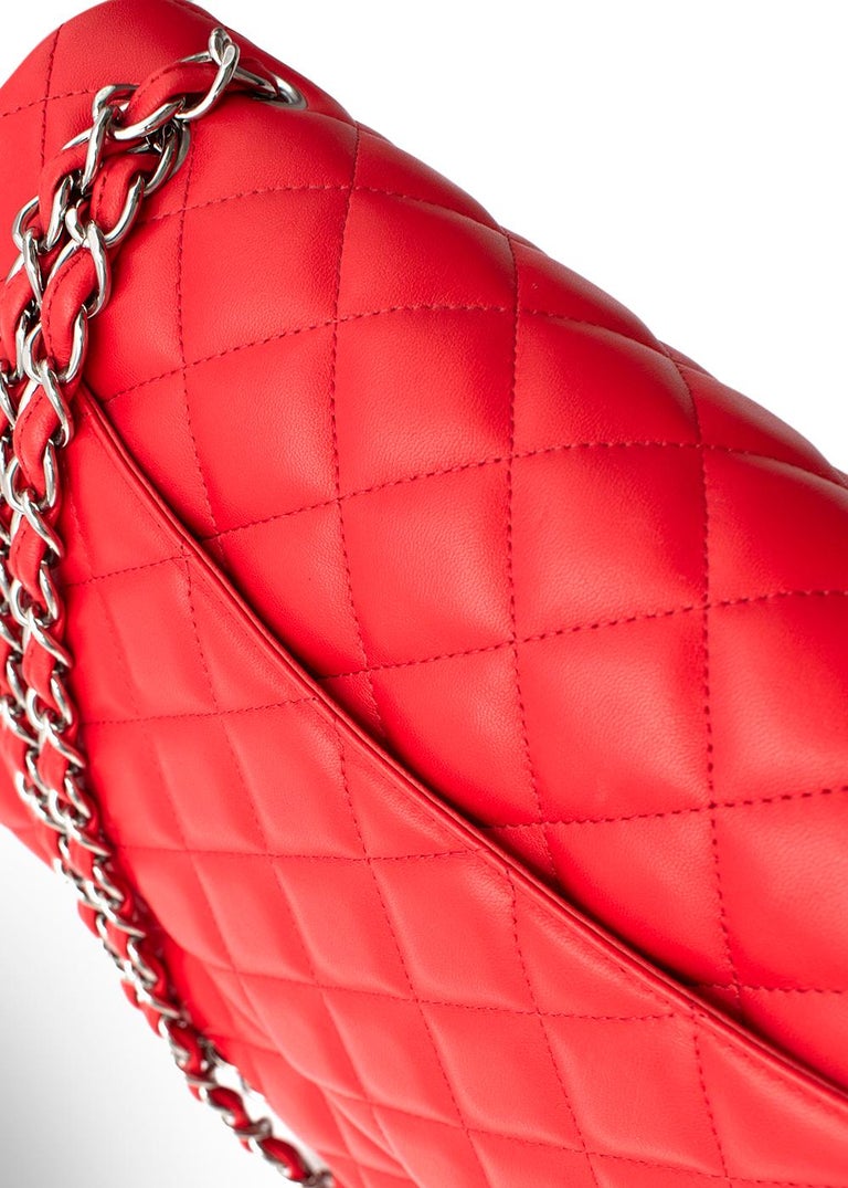 Chanel Red Quilted Leather Jumbo Double Flap Bag For Sale at 1stDibs
