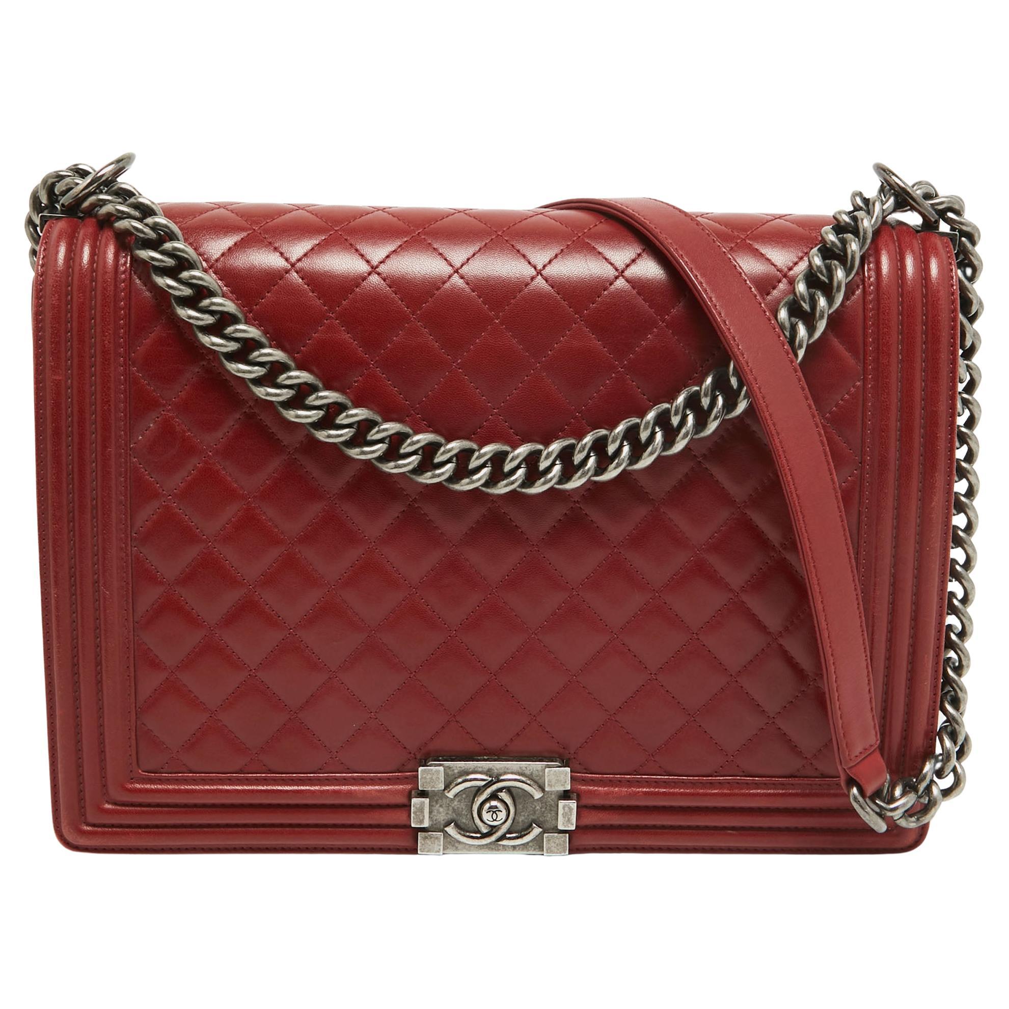 Chanel Red Quilted Leather Large Boy Flap Bag For Sale at 1stDibs