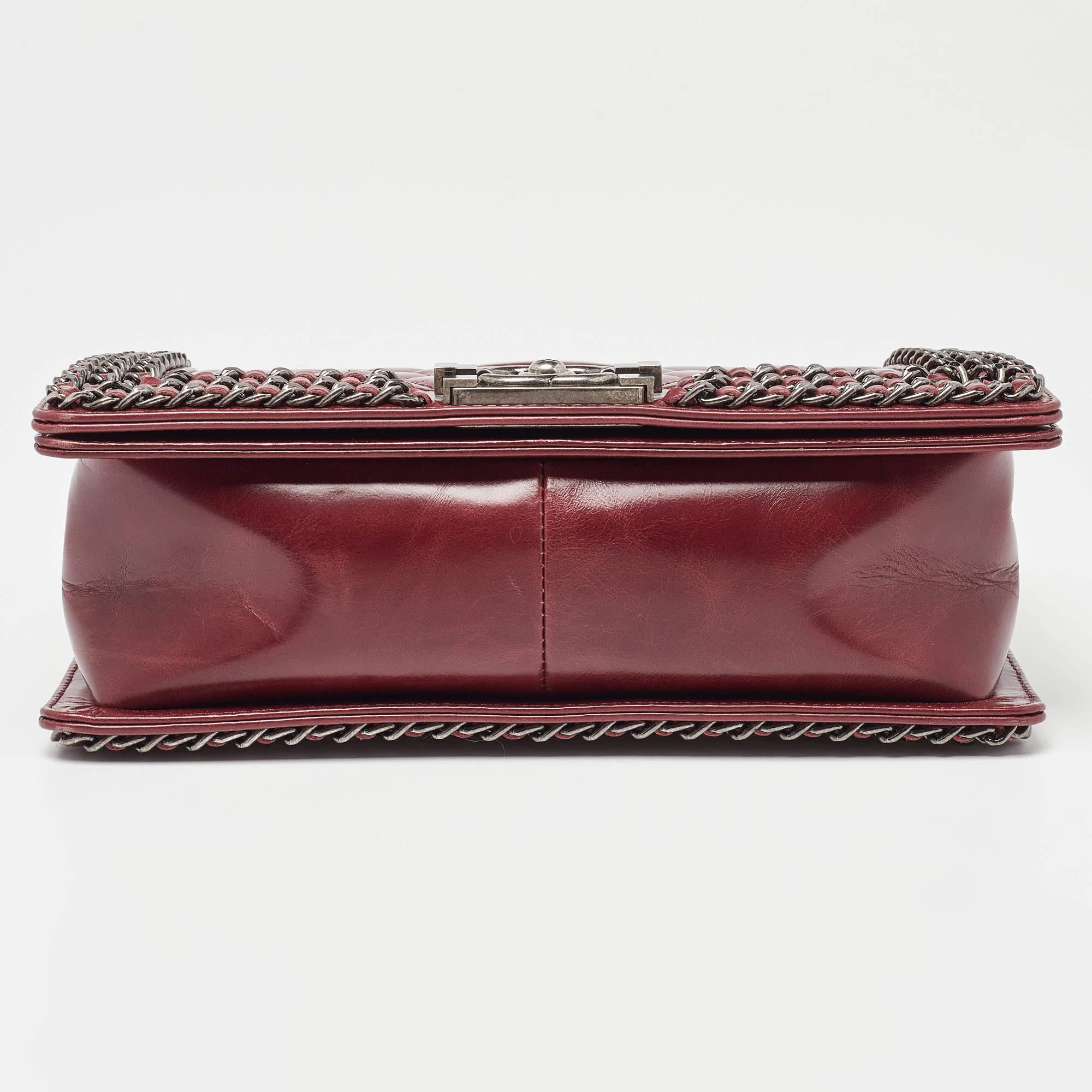 Chanel Red Quilted Leather Medium Interlaced Chained Boy Flap Bag For ...