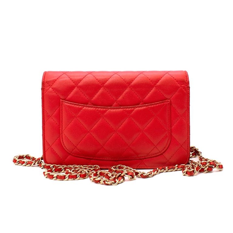 Chanel Red Quilted Leather Wallet on Chain For Sale at 1stDibs
