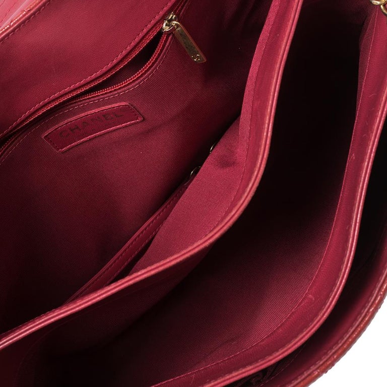 Chanel Red Quilted Patent Leather Envelope Lock 3 Accordion Flap Bag at ...