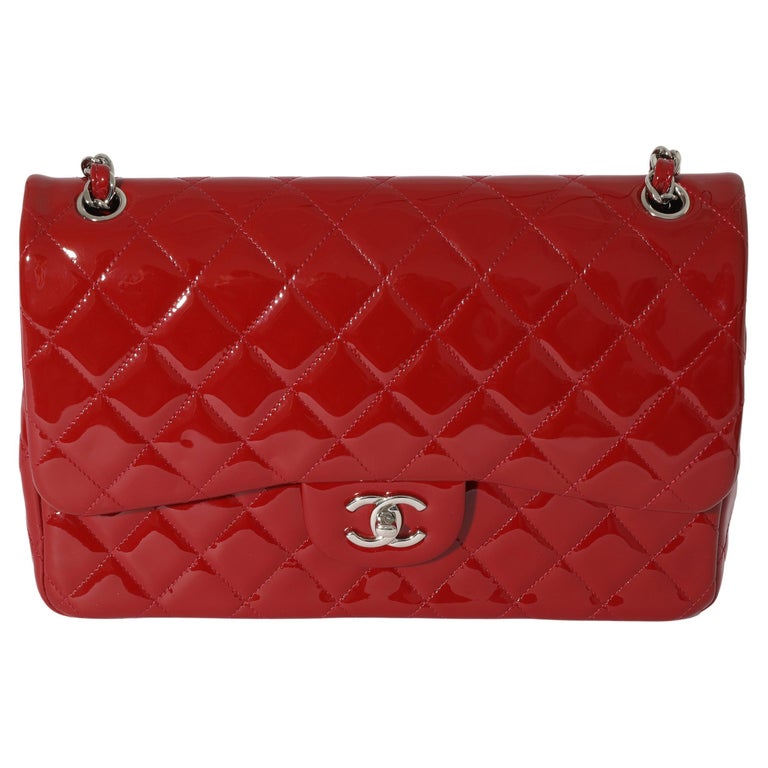 Chanel Red Quilted Patent Leather Jumbo Double Flap Bag For Sale at 1stDibs