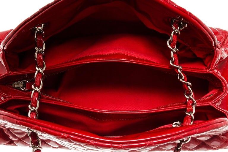 Chanel Red Quilted Patent Leather Mademoiselle Bowler Bag For Sale at ...