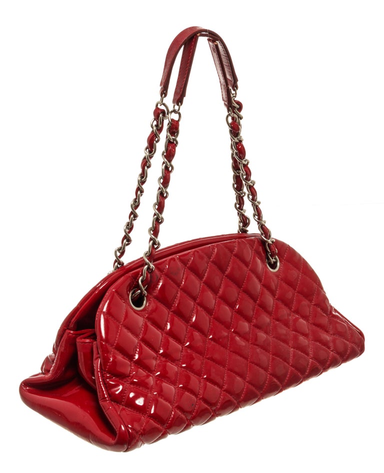 Chanel Red Quilted Patent Leather Mademoiselle Bowler Bag For Sale at ...