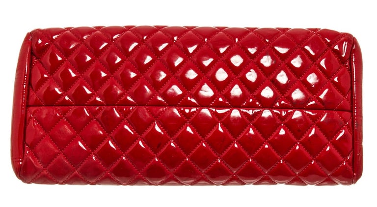 Chanel Red Quilted Patent Leather Mademoiselle Bowler Bag For Sale at ...