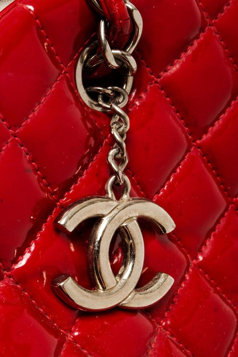 Chanel Red Quilted Patent Leather Mademoiselle Bowler Bag For Sale at ...