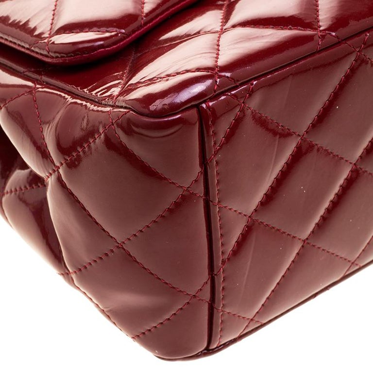 Chanel Red Quilted Patent Leather Maxi Classic Double Flap Bag For Sale ...