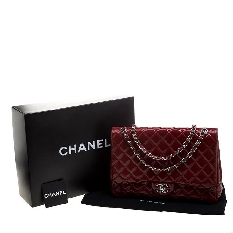 Chanel Red Quilted Patent Leather Maxi Classic Double Flap Bag For Sale ...