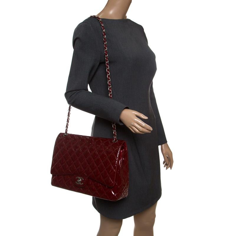 Chanel Red Quilted Patent Leather Maxi Classic Double Flap Bag For Sale ...