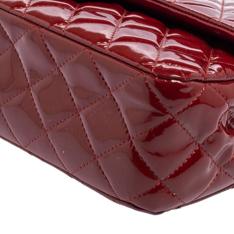 Chanel Red Quilted Patent Leather Medium Classic Double Flap Bag at 1stDibs