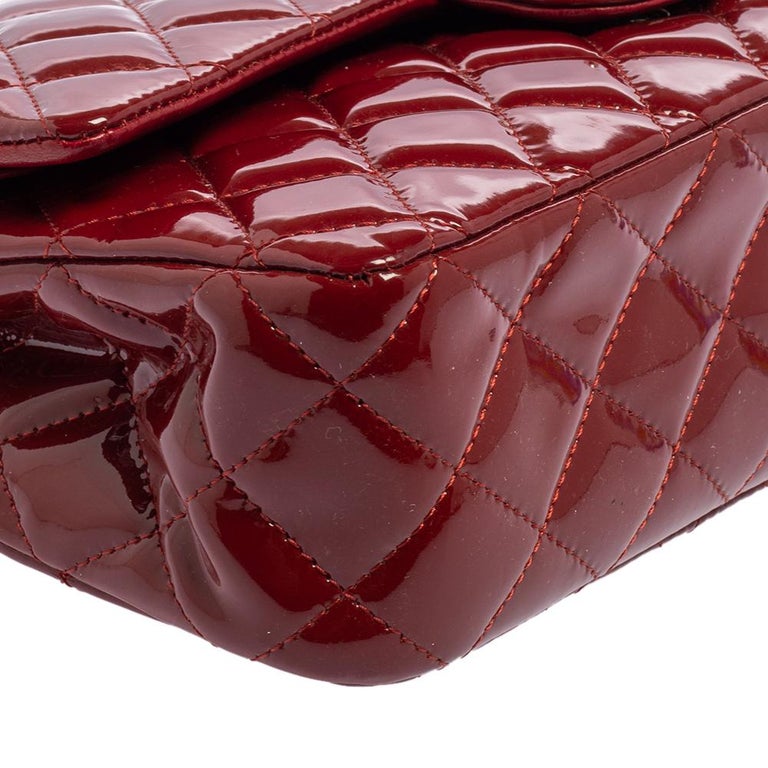 Chanel Red Quilted Patent Leather Medium Classic Double Flap Bag at 1stDibs