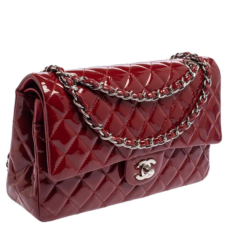 Chanel Red Quilted Patent Leather Medium Classic Double Flap Bag at 1stDibs