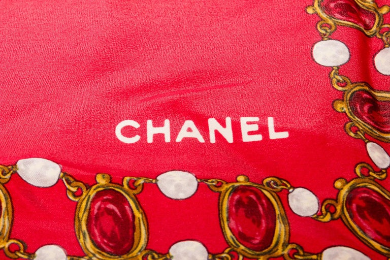 Chanel Red Silk Scarf. 43708MSC For Sale at 1stDibs