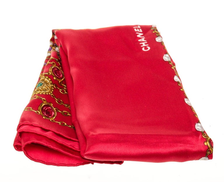 Chanel Red Silk Scarf. 43708MSC For Sale at 1stDibs
