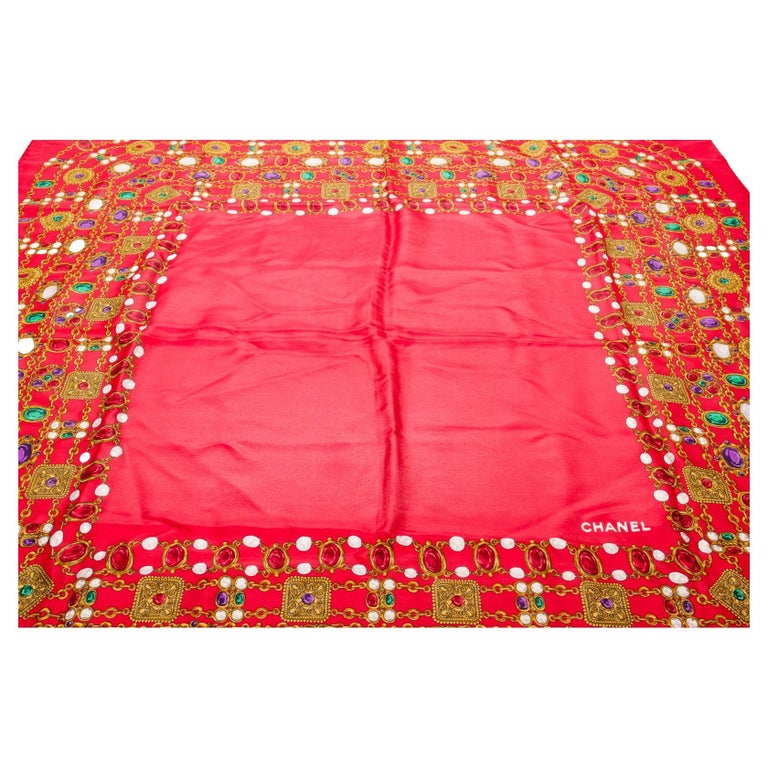 Chanel Red Silk Scarf. 43708MSC For Sale at 1stDibs