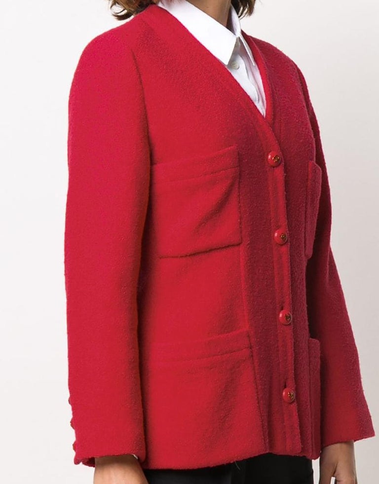 Chanel Red Strawberry Boucle Tweed Jacket For Sale at 1stDibs